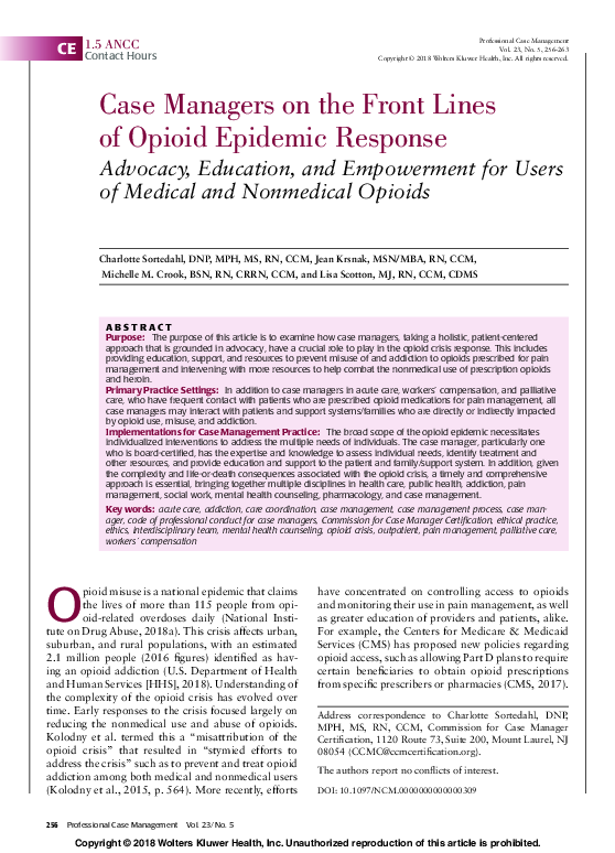 (PDF) Case Managers on the Front Lines of Opioid Epidemic Response