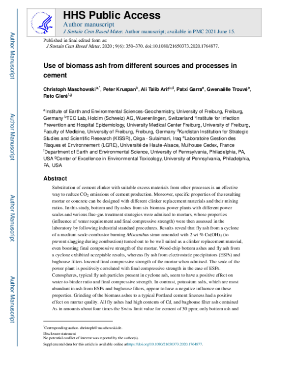 (PDF) Use of biomass ash from different sources and processes in cement