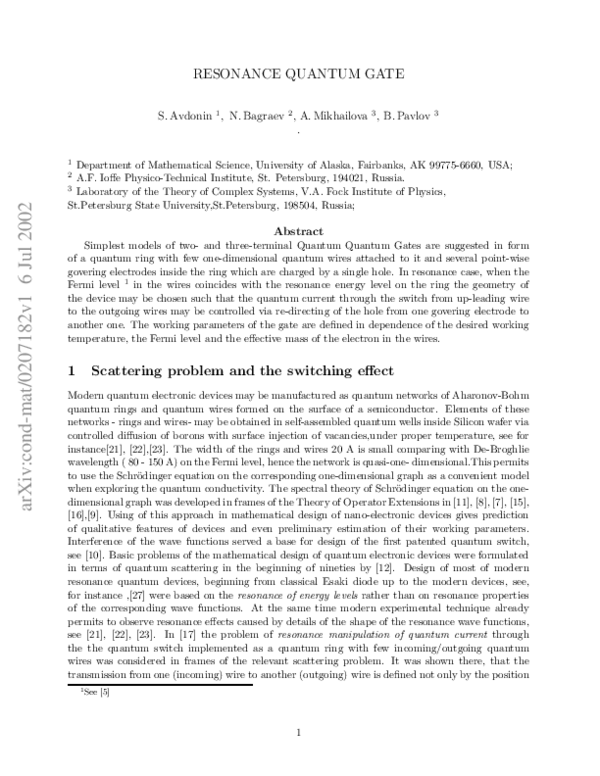 (PDF) Resonance Quantum Gate