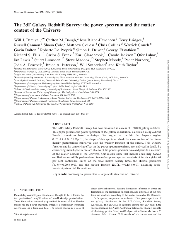 (PDF) The 2dF Galaxy Redshift Survey: the power spectrum and the matter ...
