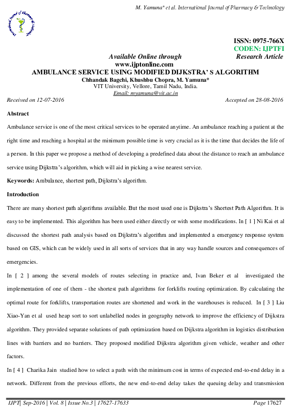 Pdf Ambulance Service Using Modified Dijkstra S Algorithm 4905