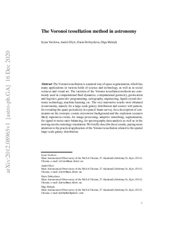 Pdf The Voronoi Tessellation Method In Astronomy Irina Vavilova