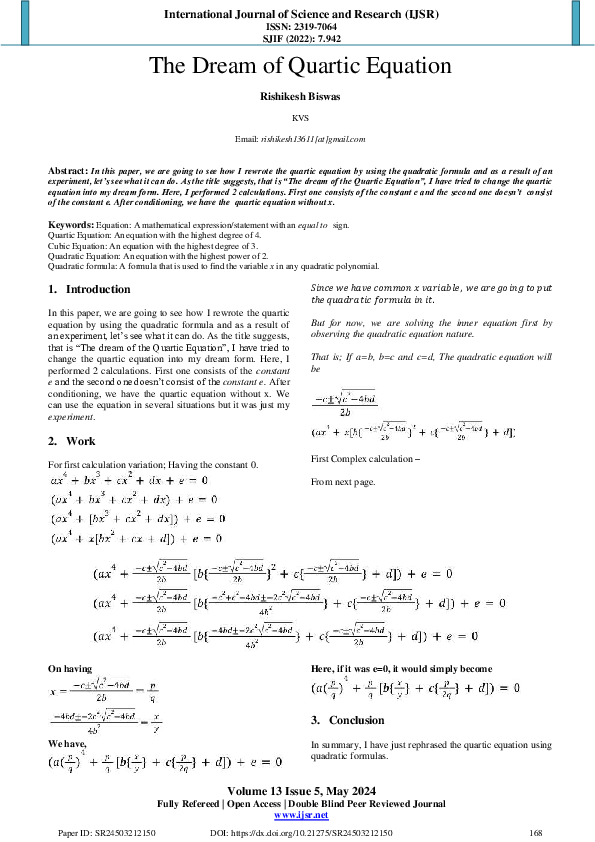 (PDF) The Dream of Quartic Equation