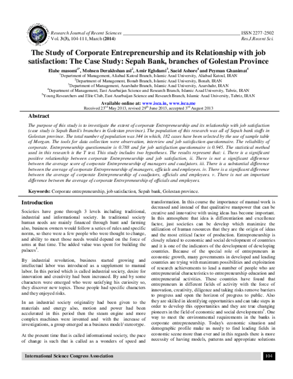 (PDF) The Study of Corporate Entrepreneurship and its Relationship with ...