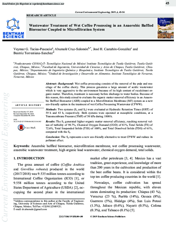 (PDF) Wastewater Treatment of Wet Coffee Processing in an Anaerobic ...