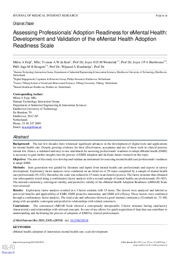 (PDF) Assessing Professionals’ Adoption Readiness for eMental Health ...