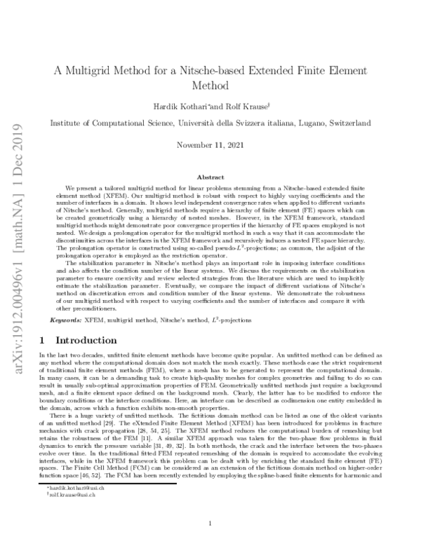 Pdf A Multigrid Method For A Nitsche Based Extended Finite Element Method