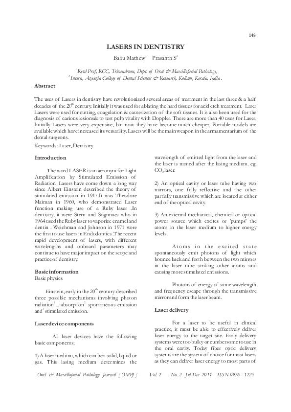 (PDF) Lasers in Dentistry