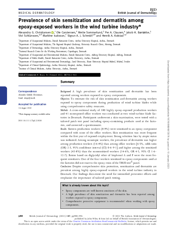 (PDF) Prevalence of skin sensitization and dermatitis among epoxy ...