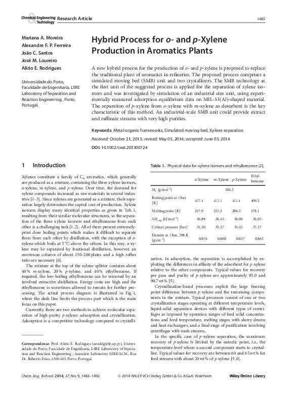 (PDF) Hybrid Process foro-andp-Xylene Production in Aromatics Plants