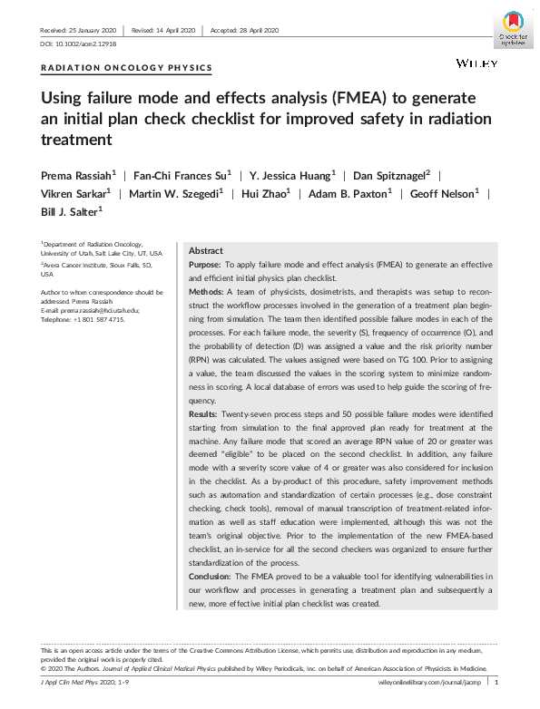 (PDF) Using failure mode and effects analysis (FMEA) to generate an ...