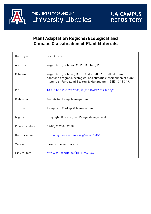 (PDF) Plant Adaptation Regions: Ecological and Climatic Classification ...