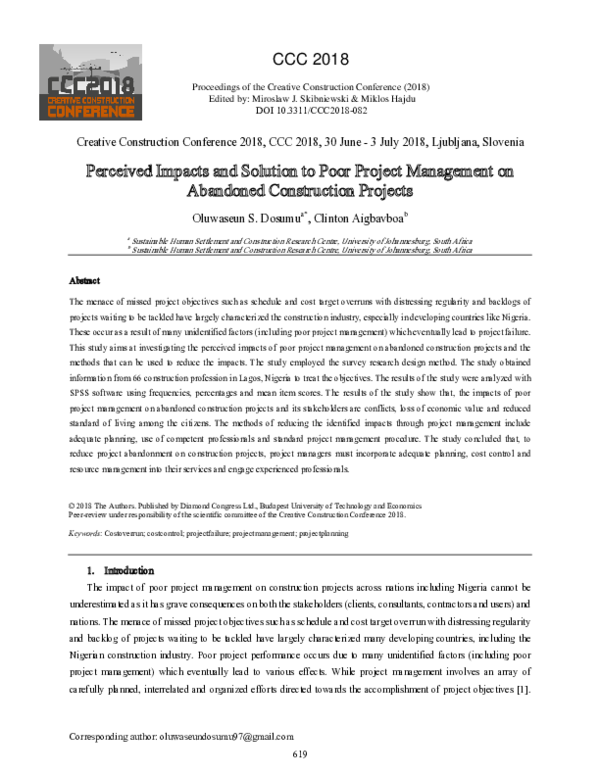 (PDF) Perceived Impacts and Solution to Poor Project Management on ...