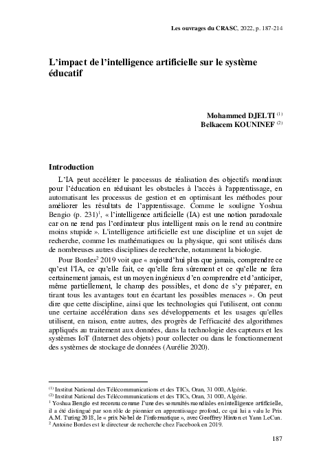 (PDF) L'impact de l'intelligence artificielle sur le système éducatif
