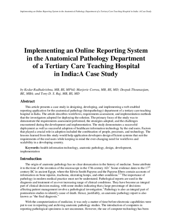 (PDF) Implementing an online reporting system in the anatomical ...