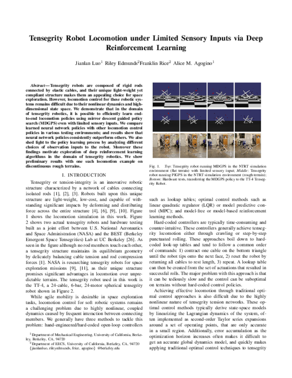 (PDF) Tensegrity Robot Locomotion Under Limited Sensory Inputs via Deep Reinforcement Learning