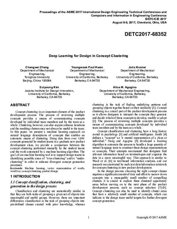 (PDF) Deep Learning for Design in Concept Clustering