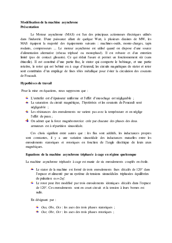 (PDF) Modélisation de la machine asynchrone Présentation