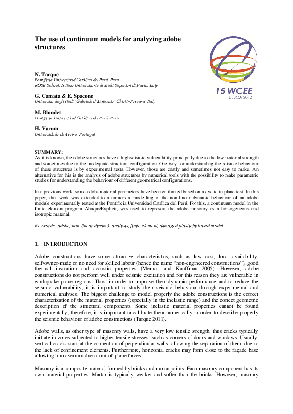 (PDF) The use of continuum models for analyzing adobe structures