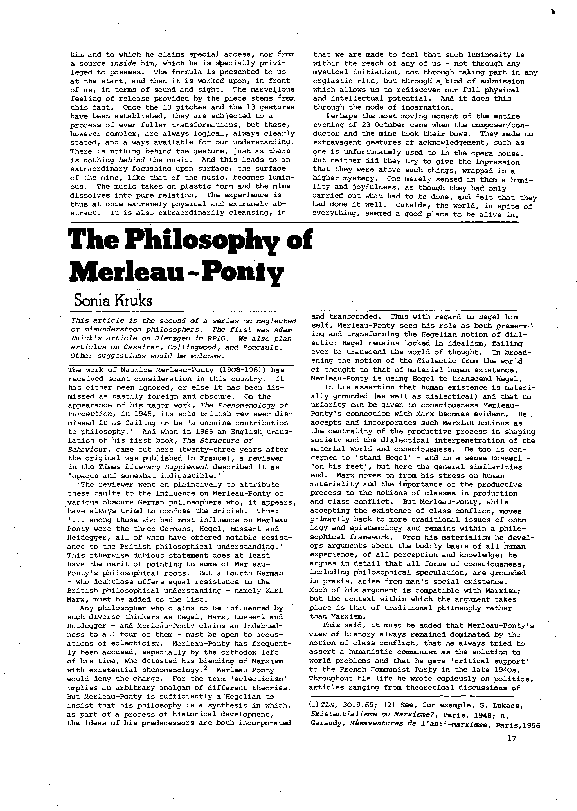 (PDF) The Philosophy of Merleau-Ponty