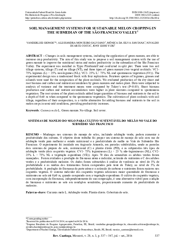 (PDF) Soil Management Systems for Sustainable Melon Cropping in the ...