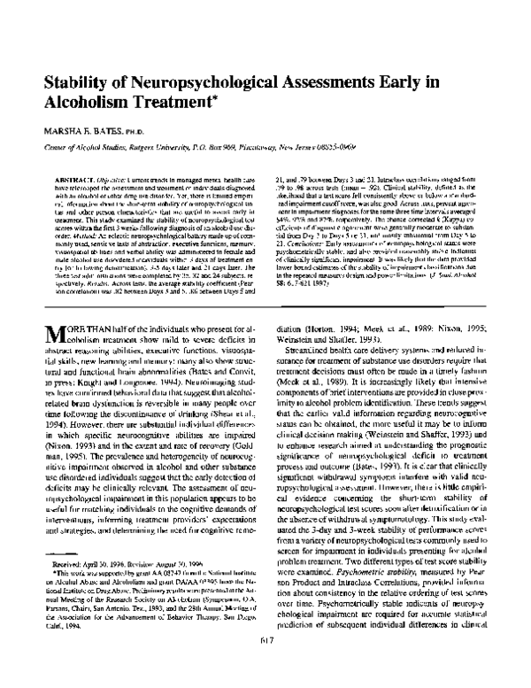 (PDF) Stability of neuropsychological assessments early in alcoholism ...
