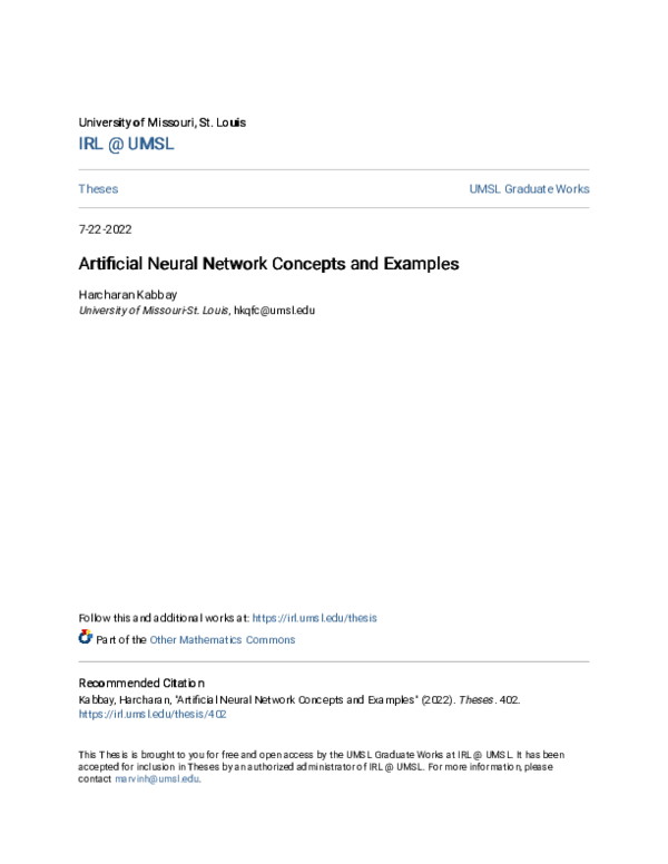(PDF) Artificial Neural Network Concepts and Examples