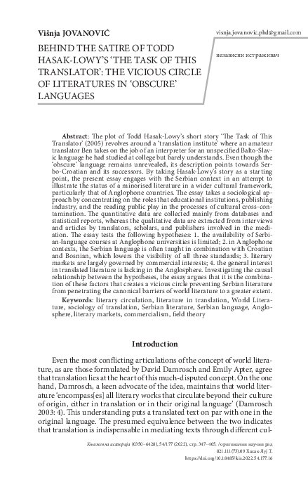 (PDF) Behind the Satire of Todd Hasak-Lowy’s ‘The Task of This ...