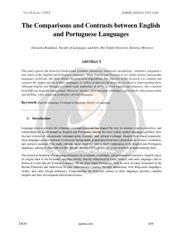 (PDF) The Comparisons and Contrasts between English and Portuguese Languages