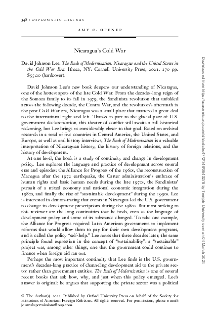 (PDF) Amy Offner, Nicaragua's Cold War. Review of Lee, Ends of ...