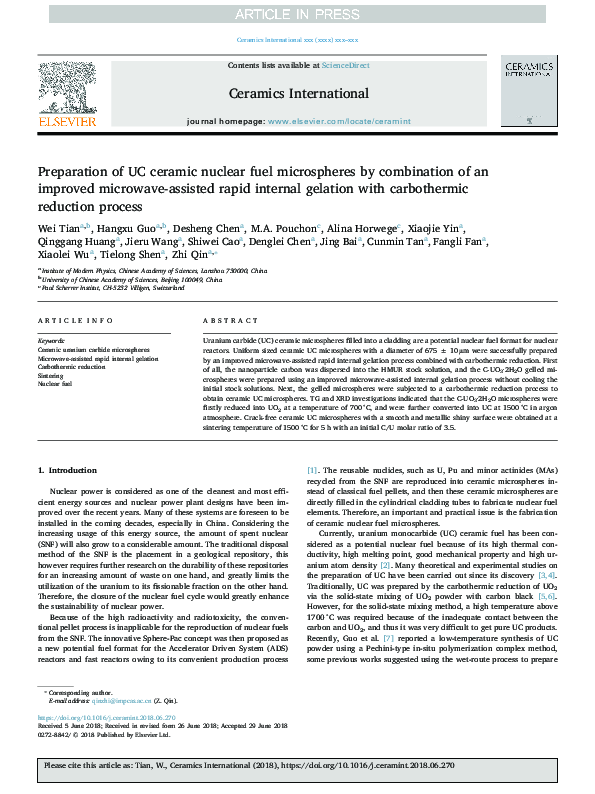 (PDF) Preparation of UC ceramic nuclear fuel microspheres by ...