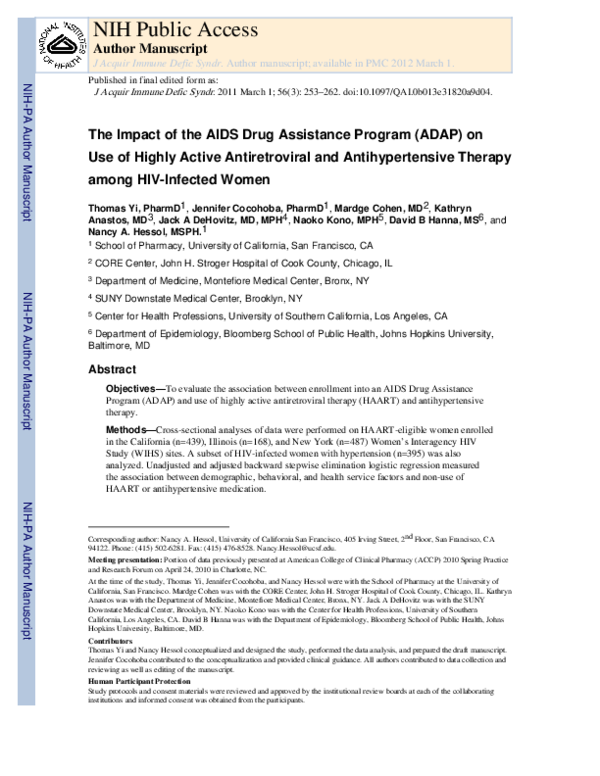 (PDF) The Impact of the AIDS Drug Assistance Program (ADAP) on Use of ...