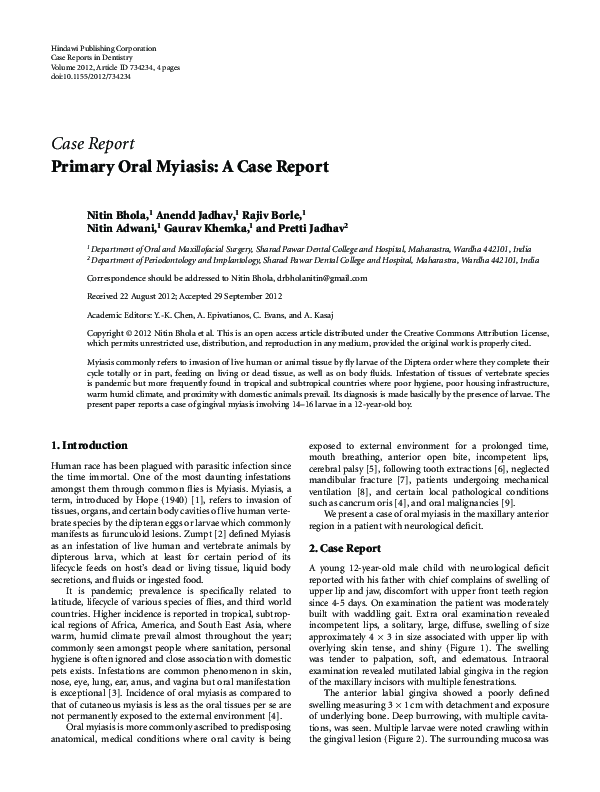 (PDF) Primary Oral Myiasis: A Case Report