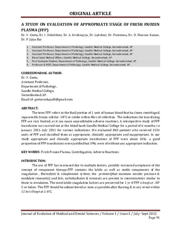(PDF) A Study on Evaluation of Appropriate Usage of Fresh Frozen Plasma ...
