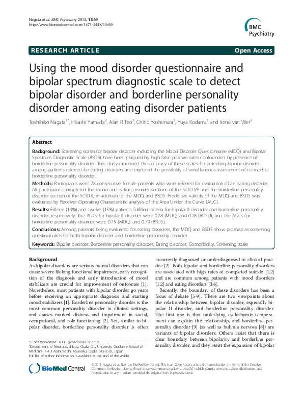 (PDF) Using the mood disorder questionnaire and bipolar spectrum ...