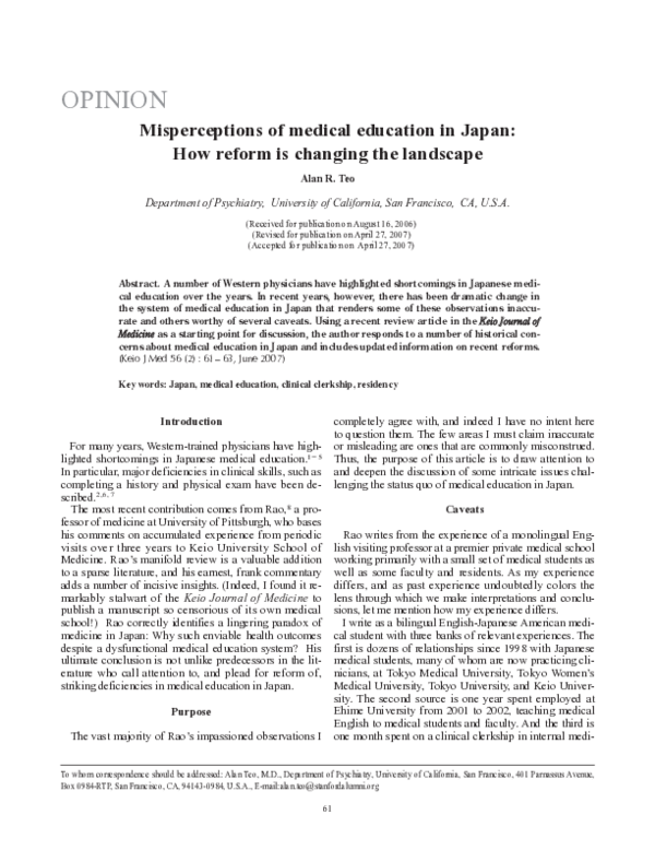 (PDF) Misperceptions of medical education in Japan | Alan Teo - Academia.edu