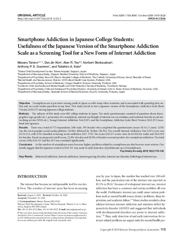 (PDF) Smartphone Addiction in Japanese College Students: Usefulness of ...
