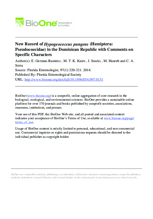(PDF) New Record of Hypogeococcus pungens (Hemiptera: Pseudococcidae ...