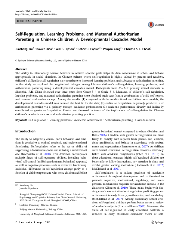 (PDF) Self-Regulation, Learning Problems, and Maternal Authoritarian ...