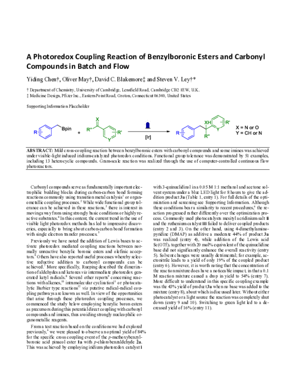 (PDF) A Photoredox Coupling Reaction of Benzylboronic Esters and ...
