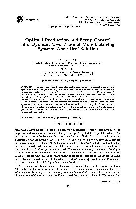 (PDF) Optimal Control of Two-Product Manufacturing Systems