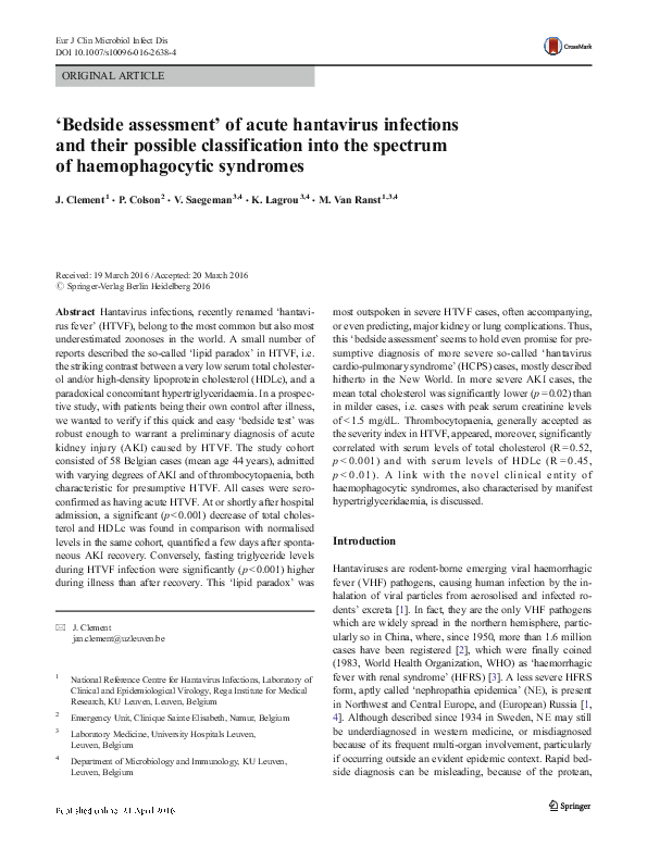 (PDF) ‘Bedside assessment’ of acute hantavirus infections and their possible classification into ...