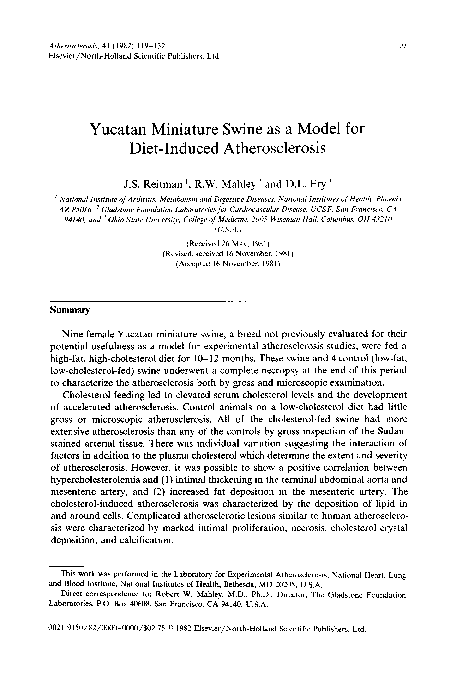(PDF) Yucatan miniature swine as a model for diet-induced atherosclerosis