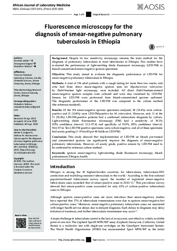 (PDF) Fluorescence microscopy for the diagnosis of smear-negative ...