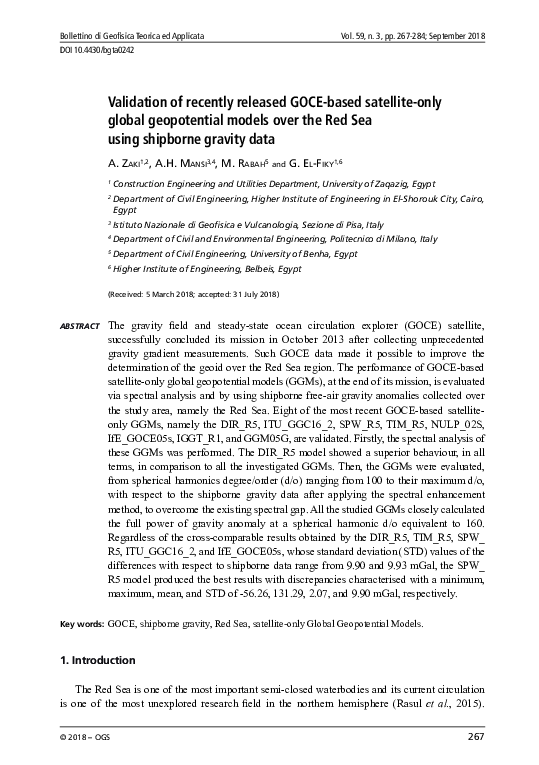 (PDF) Validation of recently released GOCE-based satellite-only global geopotential models over ...