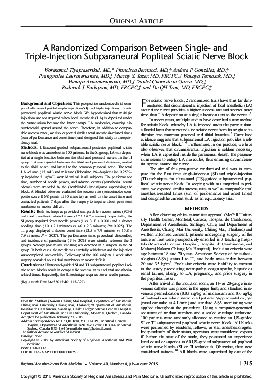 (PDF) A Randomized Comparison Between Single- and Triple-Injection ...