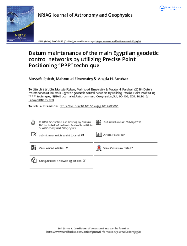Pdf Datum Maintenance Of The Main Egyptian Geodetic Control Networks