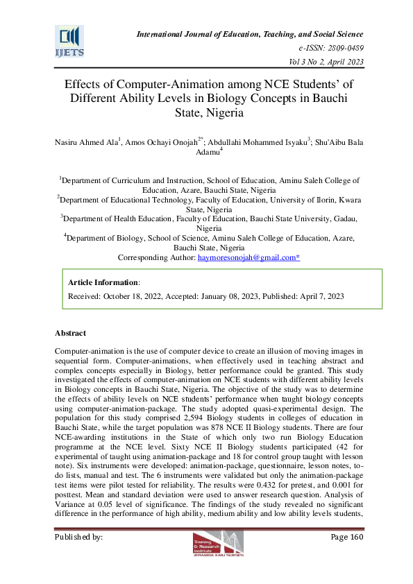 (PDF) Effects of Computer-Animation among NCE Students’ of Different ...