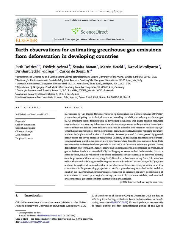 (PDF) Earth observations for estimating greenhouse gas emissions from ...