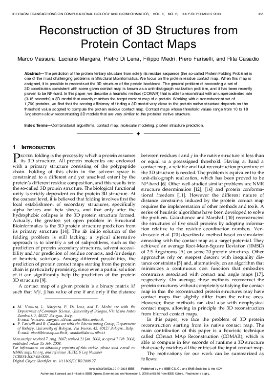 (PDF) Reconstruction of 3D Structures from Protein Contact Maps